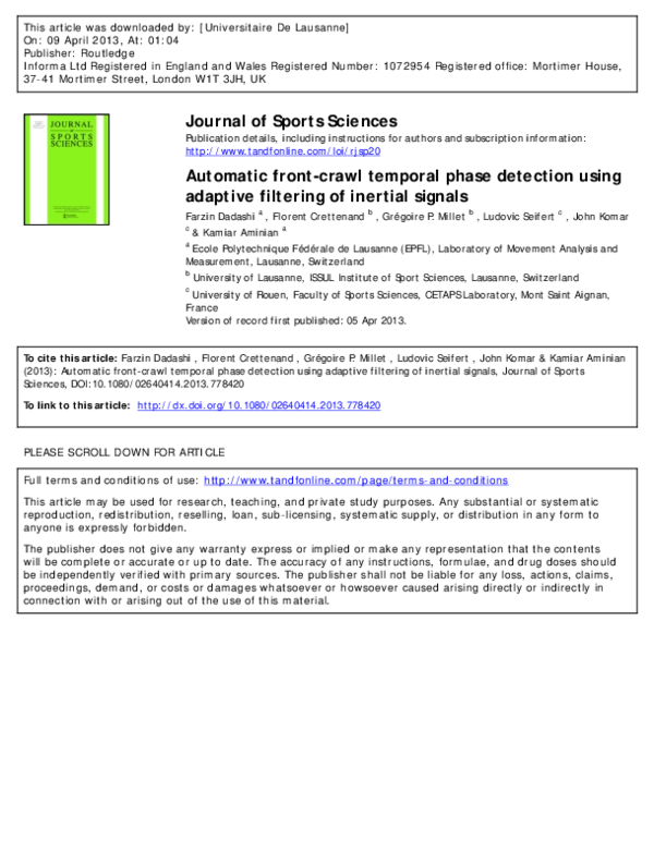 (PDF) Automatic front-crawl temporal phase detection using adaptive filtering of inertial ...