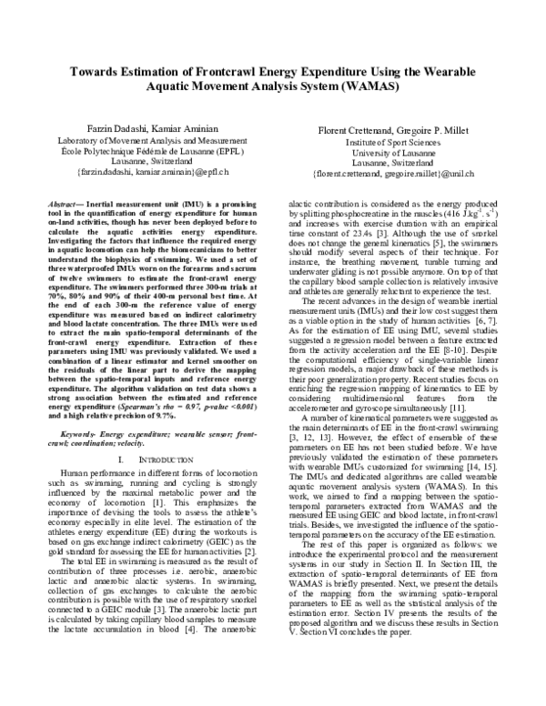 (PDF) Estimation of Front-Crawl Energy Expenditure Using Wearable Inertial Measurement Units