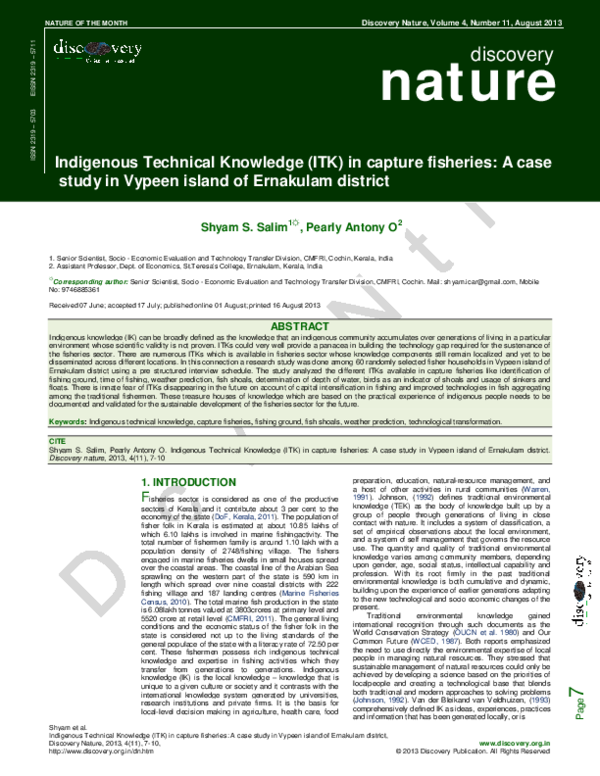 (PDF) Indigenous Technical Knowledge (ITK) in capture fisheries: A case ...