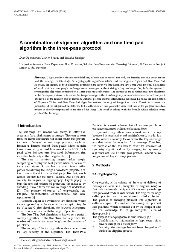 Pdf A Combination Of Vigenere Algorithm And One Time Pad Algorithm In 1382
