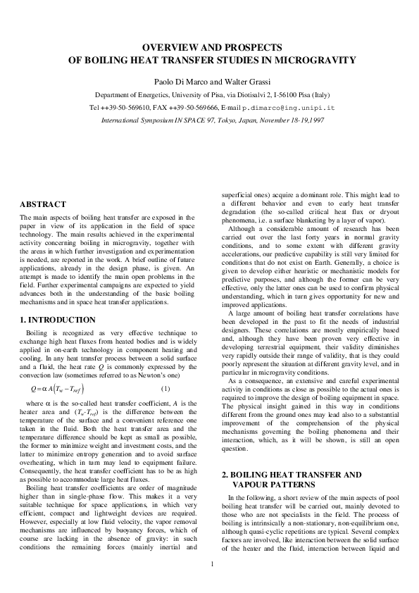 (PDF) Overview and prospects of boiling heat transfer studies in ...
