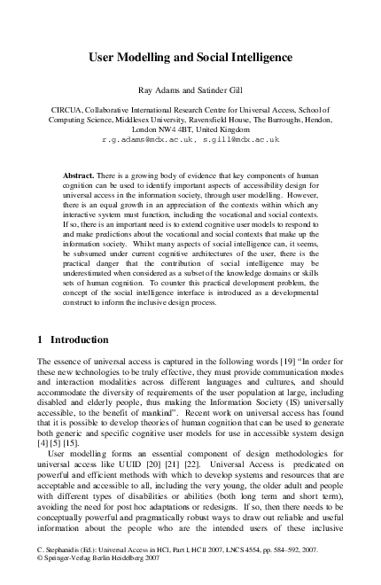 (PDF) User Modelling and Social Intelligence | Satinder Gill - Academia.edu