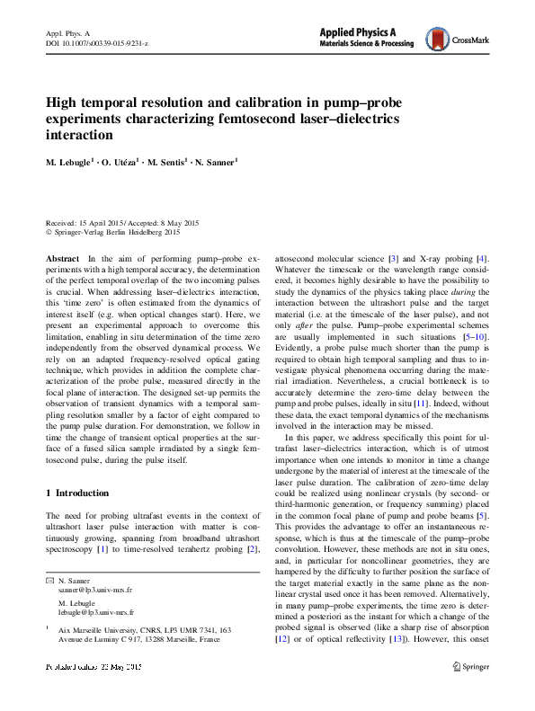 (PDF) High temporal resolution and calibration in pump–probe ...