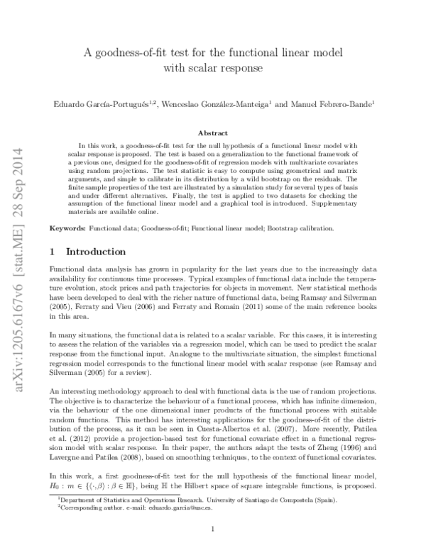 Pdf A Goodness Of Fit Test For The Functional Linear Model With Scalar Response