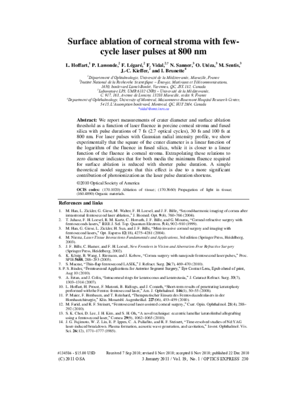 (PDF) Surface ablation of corneal stroma with few-cycle laser pulses at ...