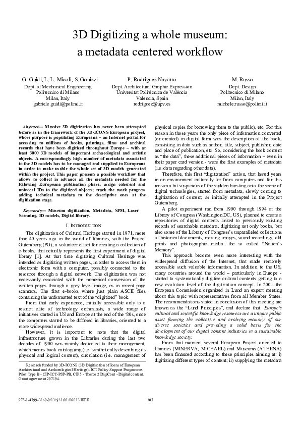 (PDF) 3D digitizing a whole museum: A metadata centered workflow
