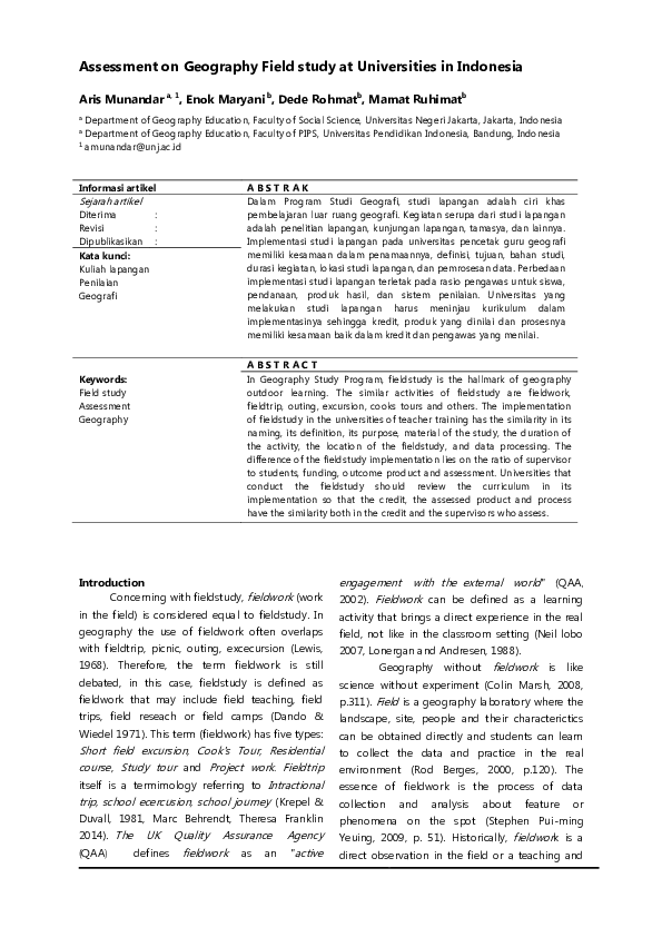 (PDF) Assessment on Geography Field study at Universities in Indonesia