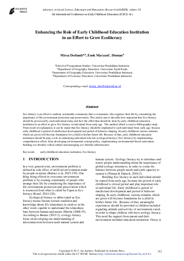 (PDF) Enhancing the Role of Early Childhood Education Institution in an ...