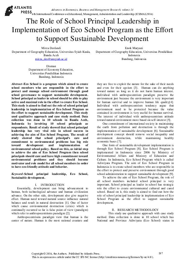 (PDF) The Role of School Principal Leadership in Implementation of Eco School Program as the ...