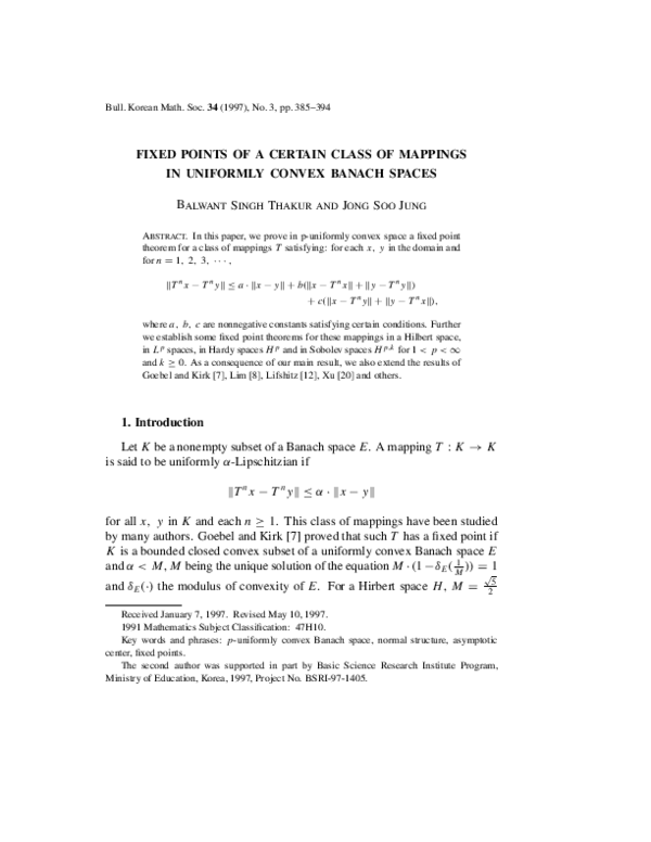 Pdf Fixed Points Of A Certain Class Of Mappings In Uniformly Convex Banach Spaces