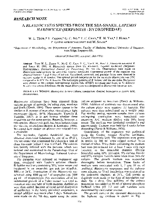 (PDF) A Blastocystis species from the sea-snake, Lapemis hardwickii ...