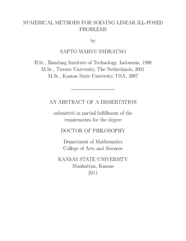 (PDF) Numerical methods for solving linear ill-posed problems