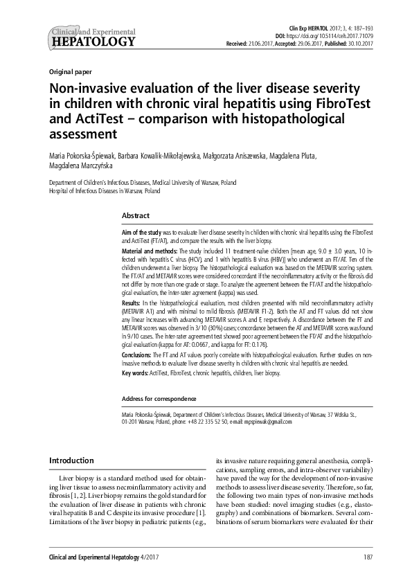 (PDF) Non-invasive evaluation of the liver disease severity in children ...