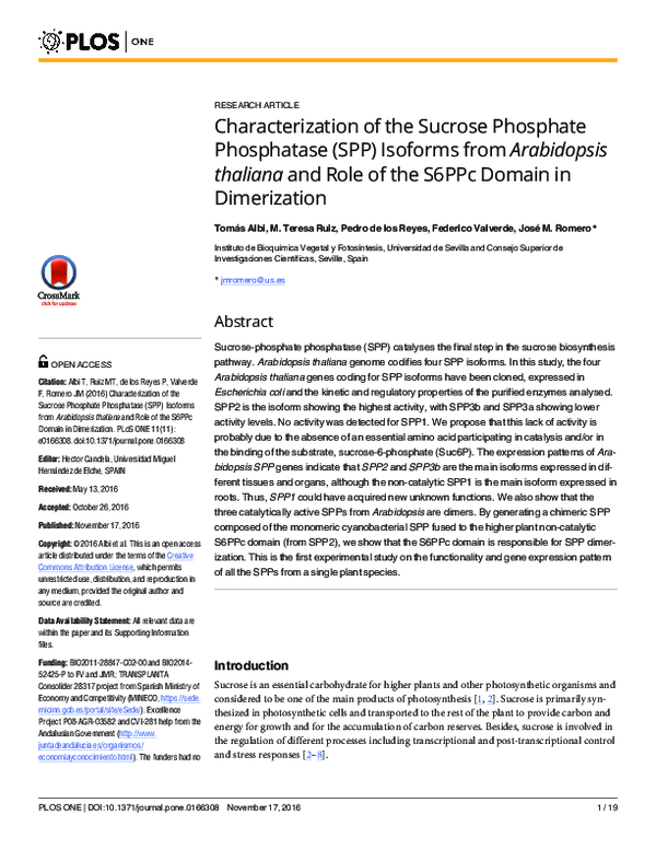 (PDF) Characterization of the Sucrose Phosphate Phosphatase (SPP ...