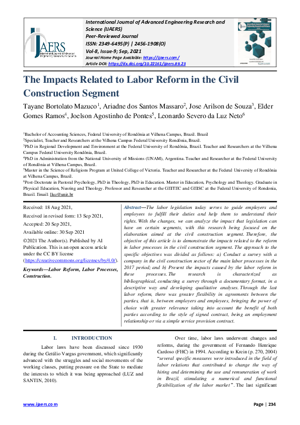 (PDF) The Impacts Related to Labor Reform in the Civil Construction Segment