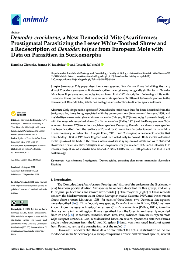 (PDF) Demodex crocidurae, a New Demodecid Mite (Acariformes ...