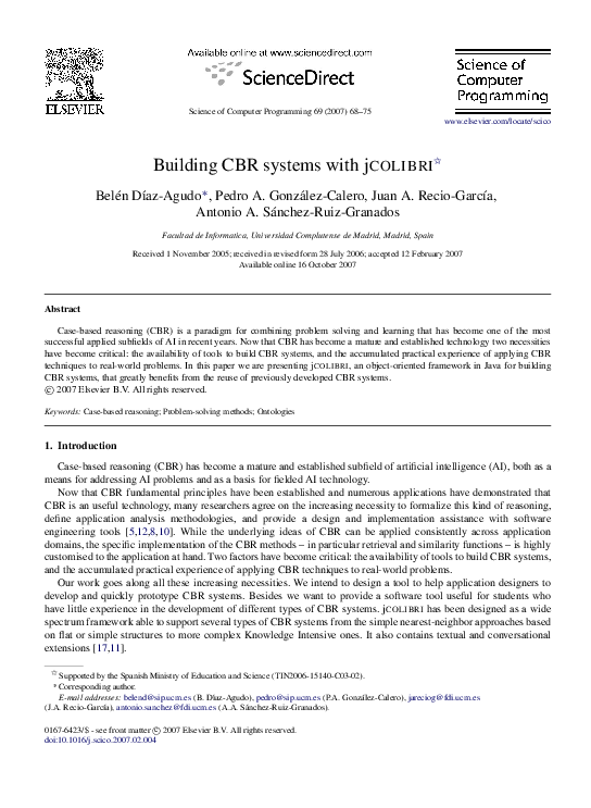 (PDF) Building CBR systems with jcolibri