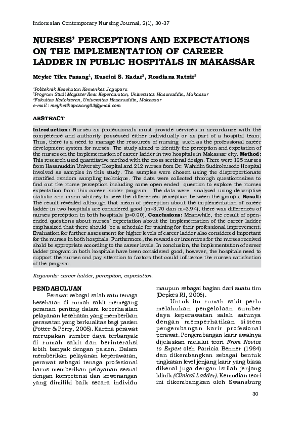(PDF) Nurses’ Perceptions and Expectations on the Implementation of Career Ladder in Public ...