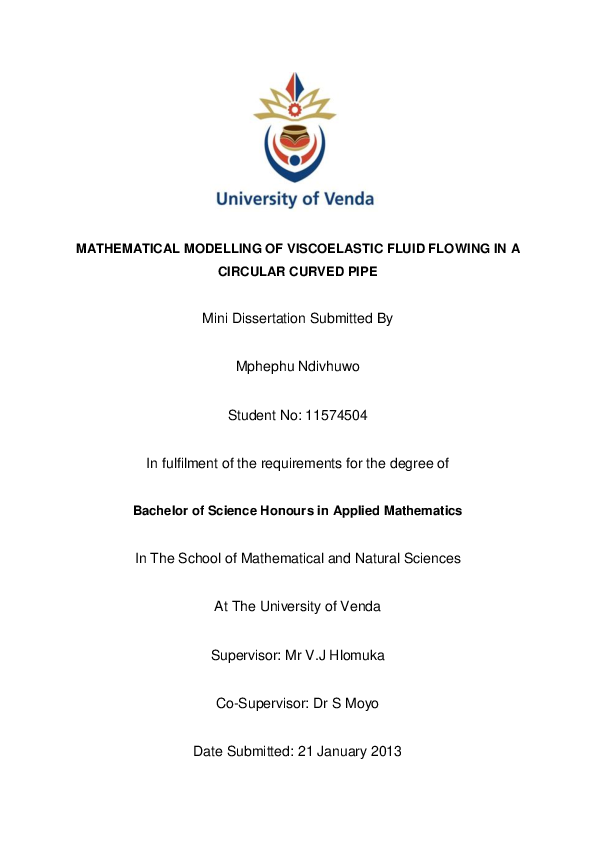 (PDF) Mathematical Modelling of Viscoelastic Fluid Flowing in a Circular Curved Pipe