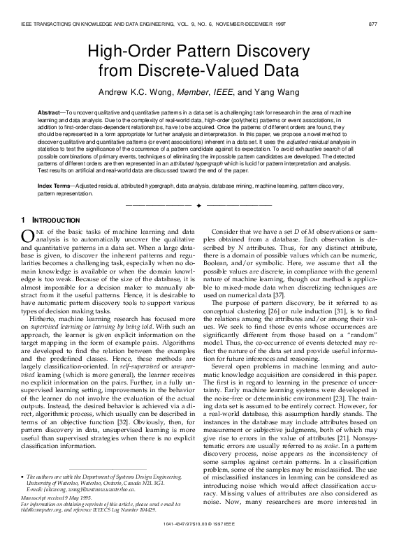 (PDF) High-order pattern discovery from discrete-valued data