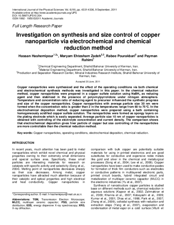 (PDF) Investigation on synthesis and size control of copper ...