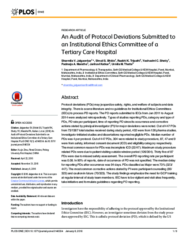 (PDF) An Audit of Protocol Deviations Submitted to an Institutional ...