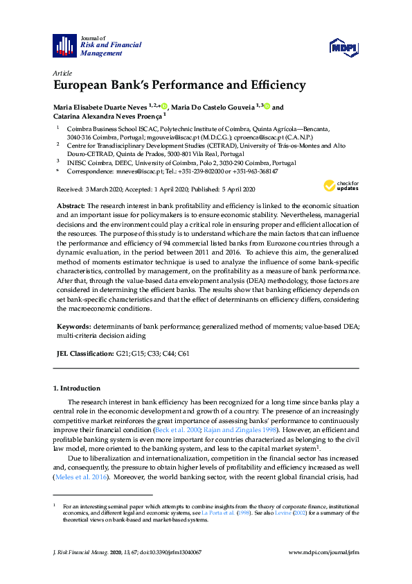 (PDF) European Bank’s Performance and Efficiency