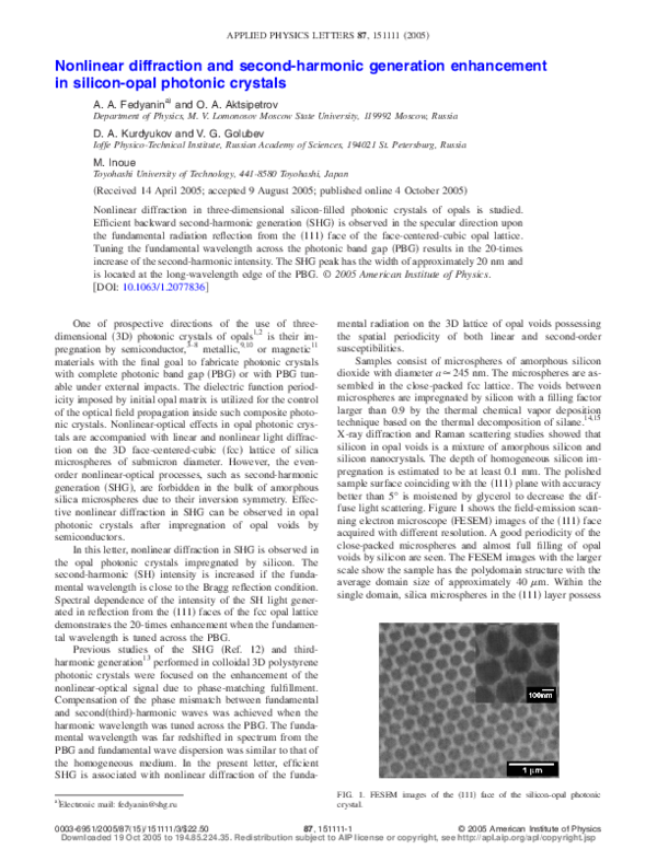 (PDF) Nonlinear diffraction and second-harmonic generation enhancement ...