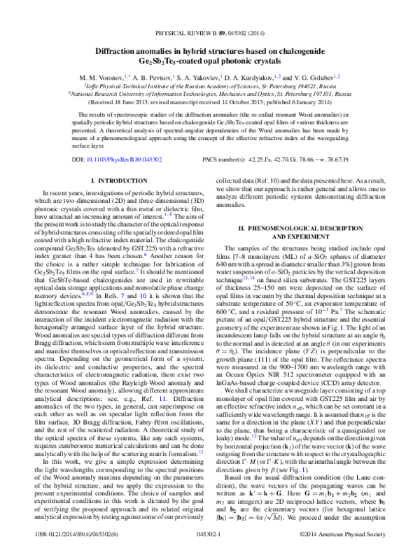 (PDF) Diffraction anomalies in hybrid structures based on chalcogenide Ge 2 Sb 2 Te