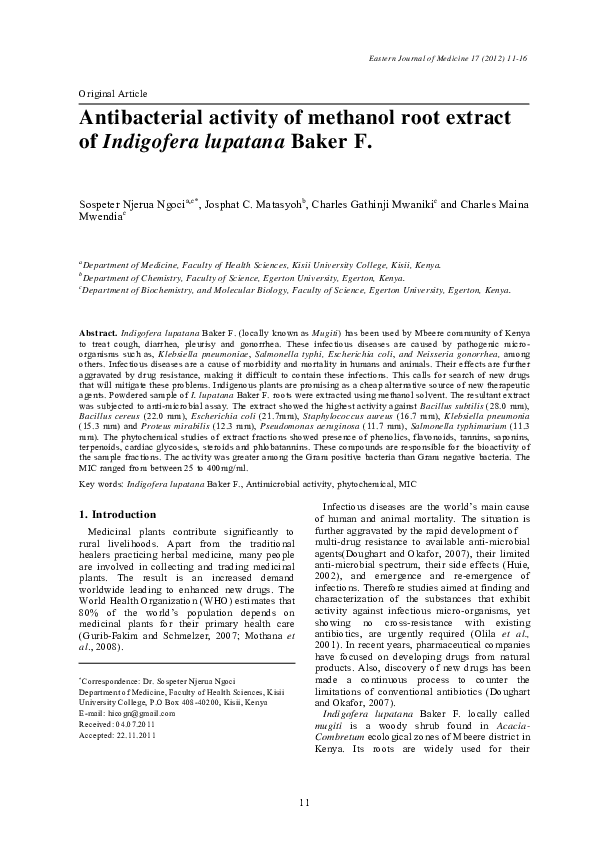 (PDF) Antibacterial activity of methanol root extract of Indigofera ...