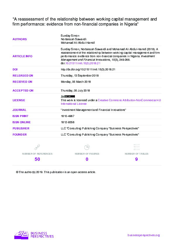 (PDF) A reassessment of the relationship between working capital management and firm performance ...