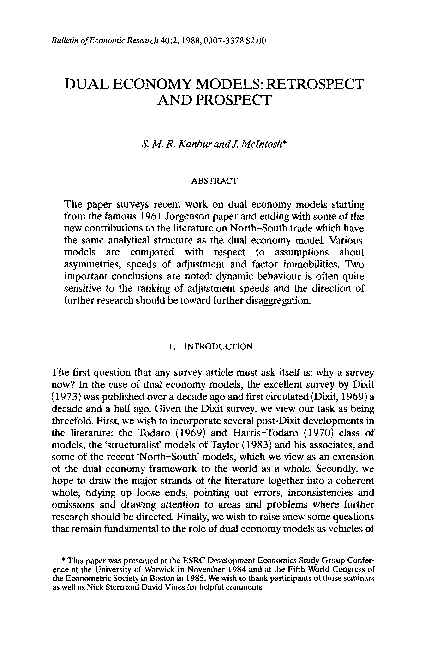 (PDF) Dual Economy Models: Retrospect and Prospect