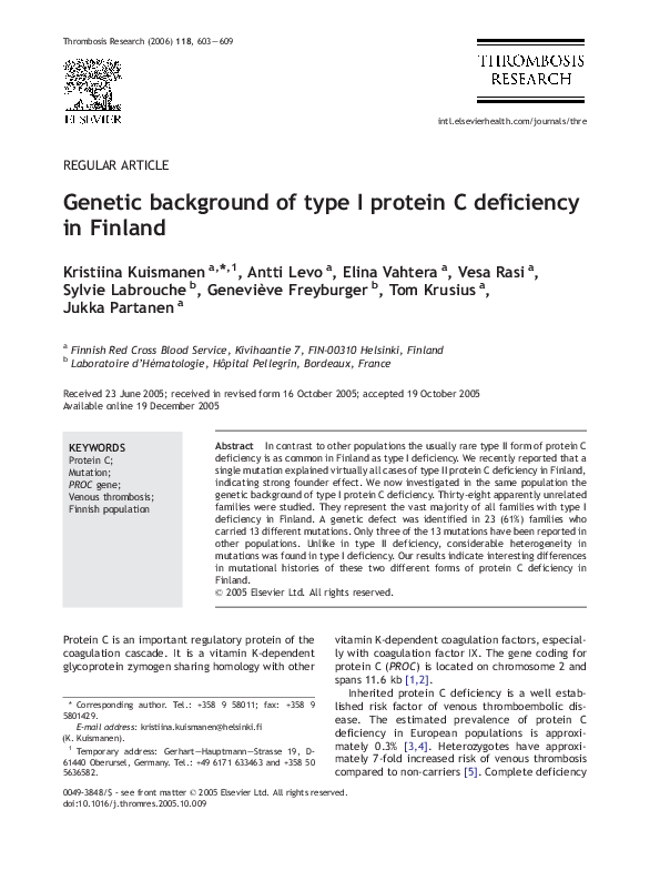 (PDF) Genetic background of type I protein C deficiency in Finland