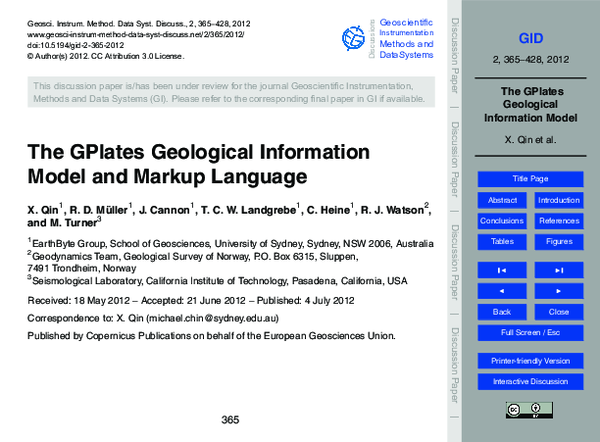 (PDF) The GPlates Geological Information Model and Markup Language