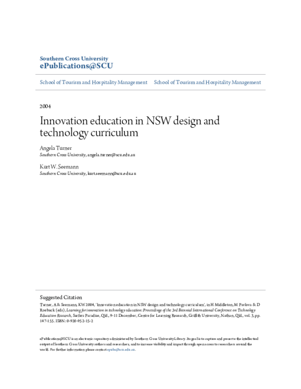 (PDF) Innovation education in NSW design and technology curriculum