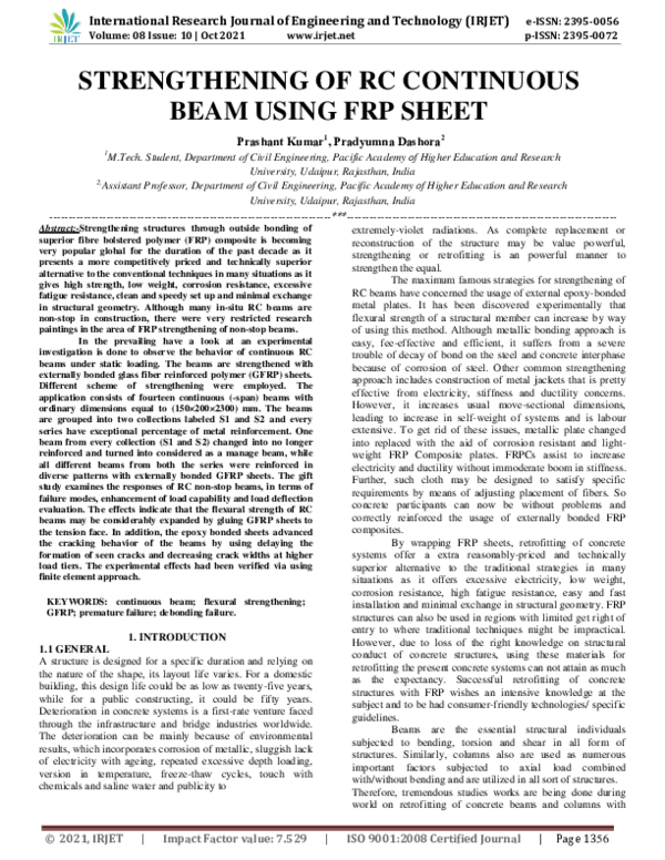 (PDF) IRJET- STRENGTHENING OF RC CONTINUOUS BEAM USING FRP SHEET