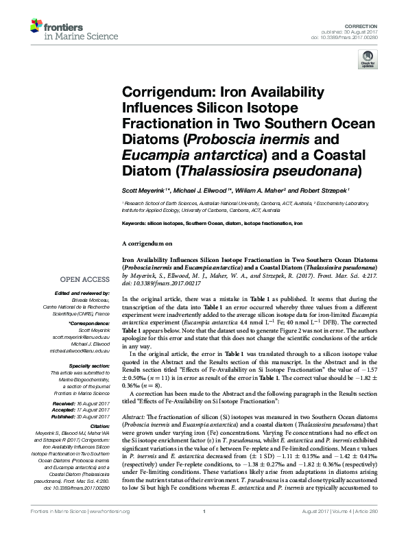 (PDF) Corrigendum: Iron Availability Influences Silicon Isotope ...
