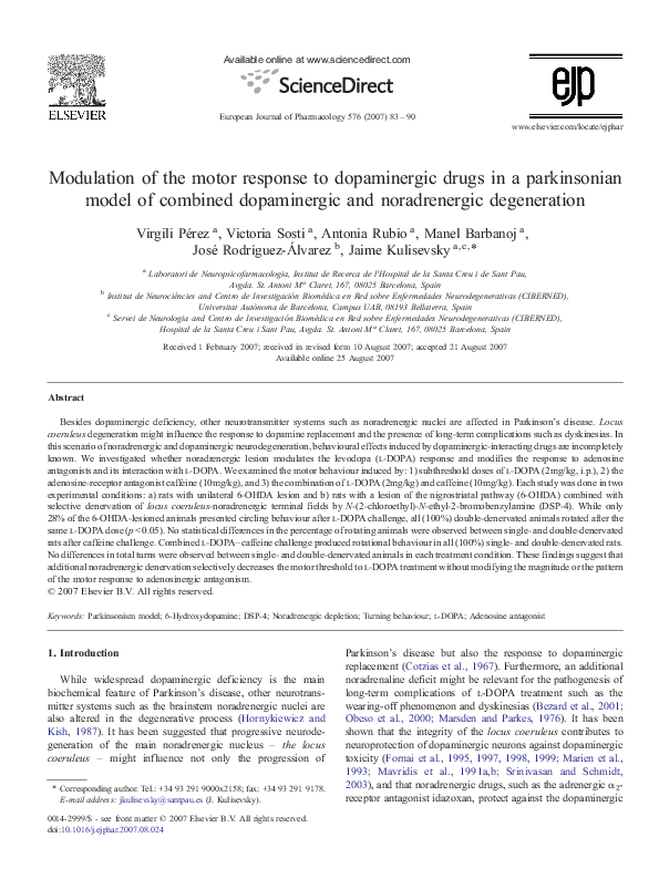 (PDF) Modulation of the motor response to dopaminergic drugs in a ...