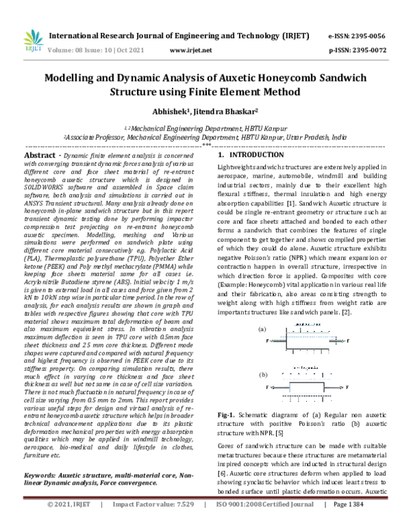 (PDF) IRJET- Modelling and Dynamic Analysis of Auxetic Honeycomb Sandwich Structure using Finite ...