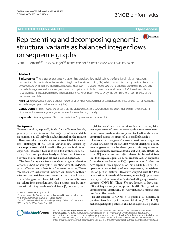 Pdf Representing And Decomposing Genomic Structural Variants As Balanced Integer Flows On