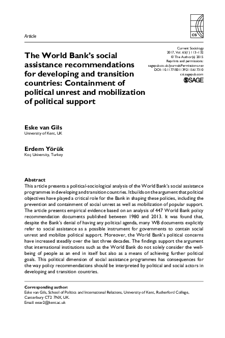 (PDF) The World Bank’s social assistance recommendations for developing ...