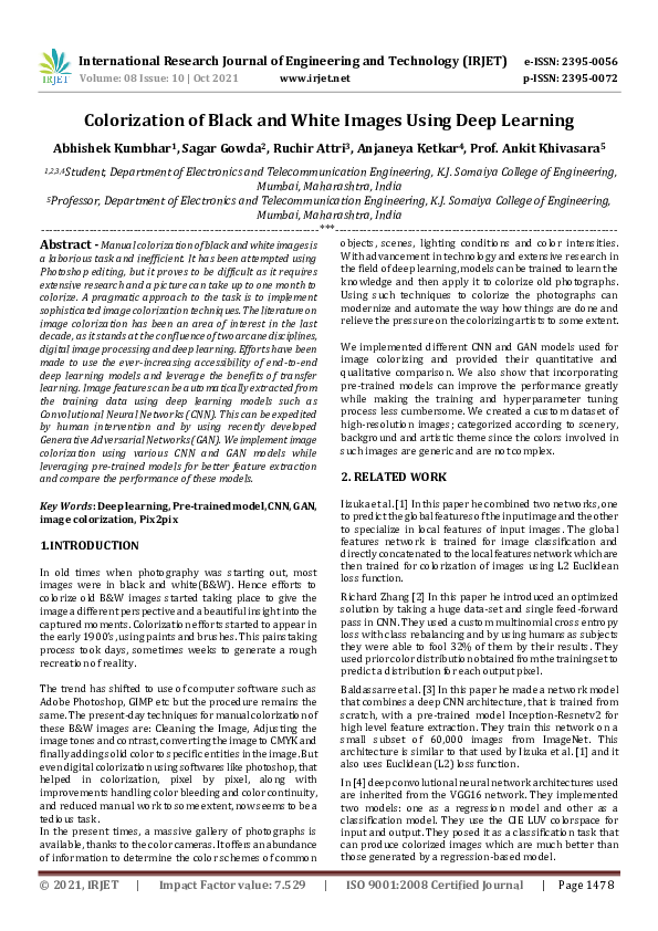 (PDF) IRJET- Colorization of Black and White Images Using Deep Learning