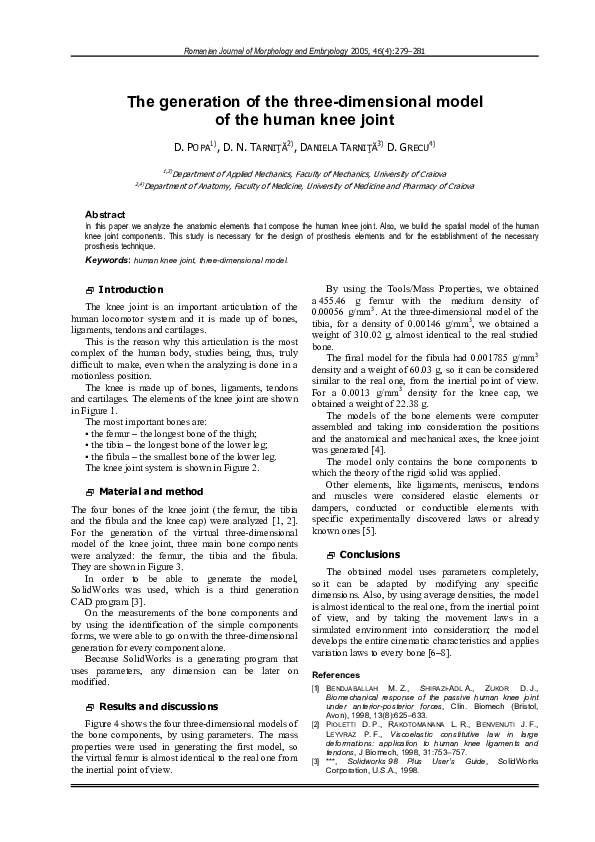 (PDF) The generation of the three-dimensional model of the human knee joint