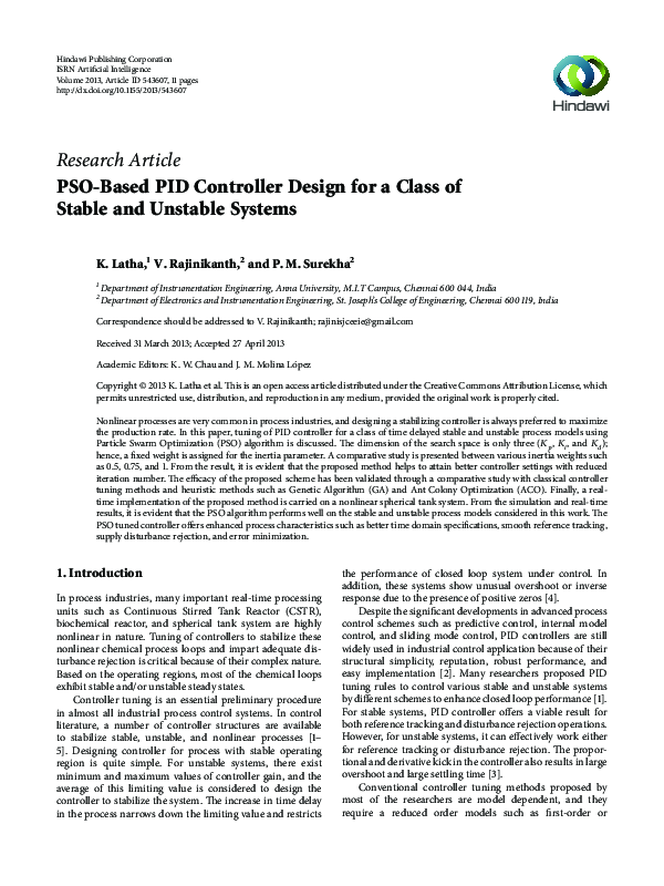 (PDF) PSO-Based PID Controller Design for a Class of Stable and ...