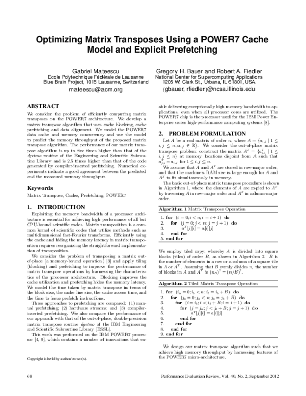 (PDF) Optimizing matrix transposes using a POWER7 cache model and explicit prefetching