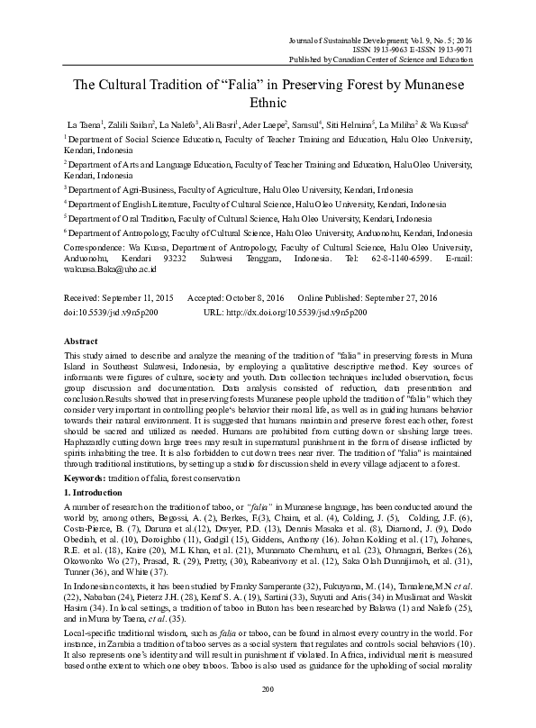 (PDF) The Cultural Tradition of “Falia” in Preserving Forest by Munanese Ethnic