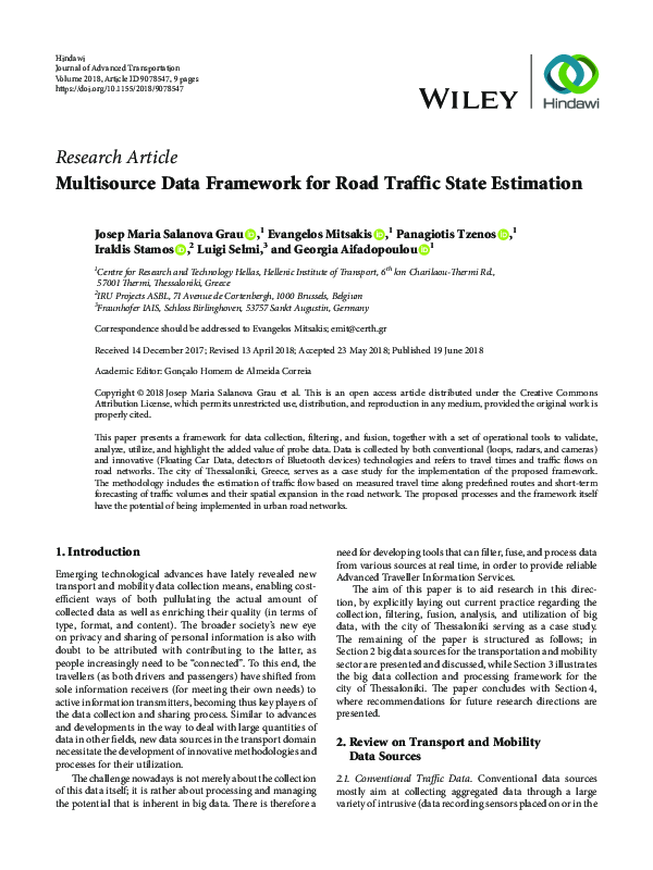 Pdf Multisource Data Framework For Road Traffic State Estimation