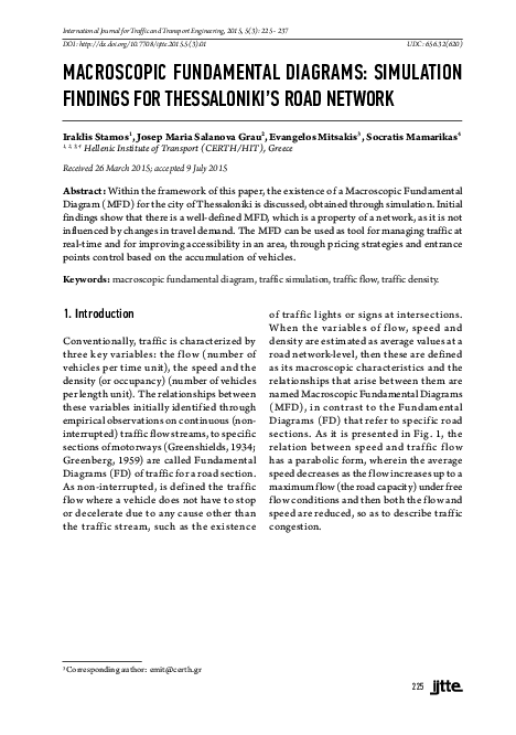 (PDF) Macroscopic Fundamental Diagrams: Simulation Findings for Thessaloniki’s Road Network