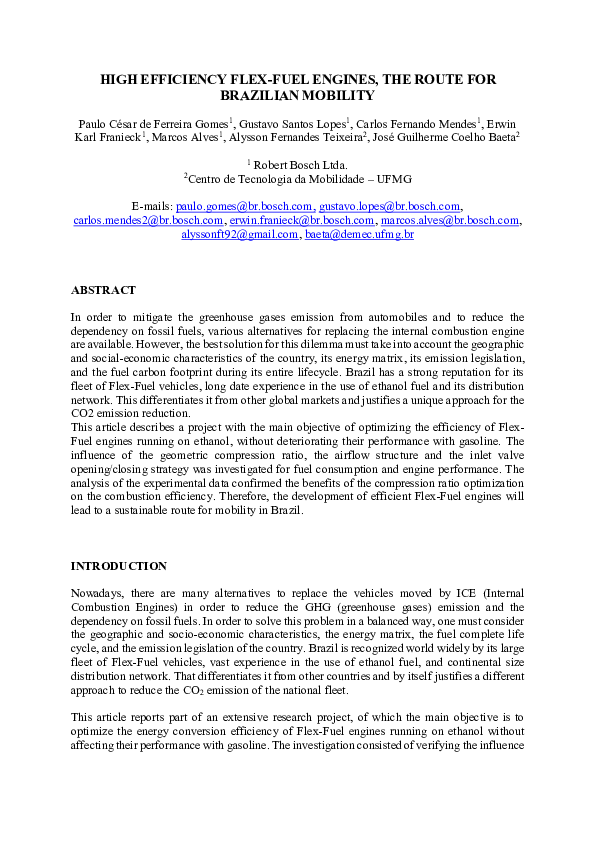 (PDF) High Efficiency Flex-Fuel Engines, the Route for Brazilian Mobility
