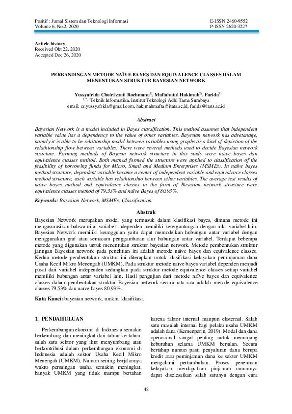 (PDF) Perbandingan Metode Naïve Bayes Dan Equivalence Classes Dalam Menentukan Struktur Bayesian ...